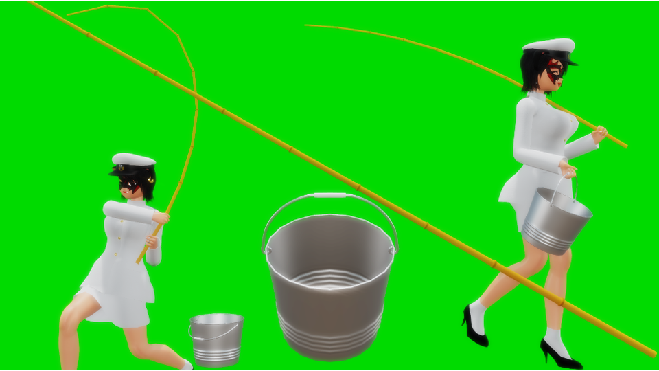 【MMDアクセサリ】竹竿とバケツ - BowlRoll